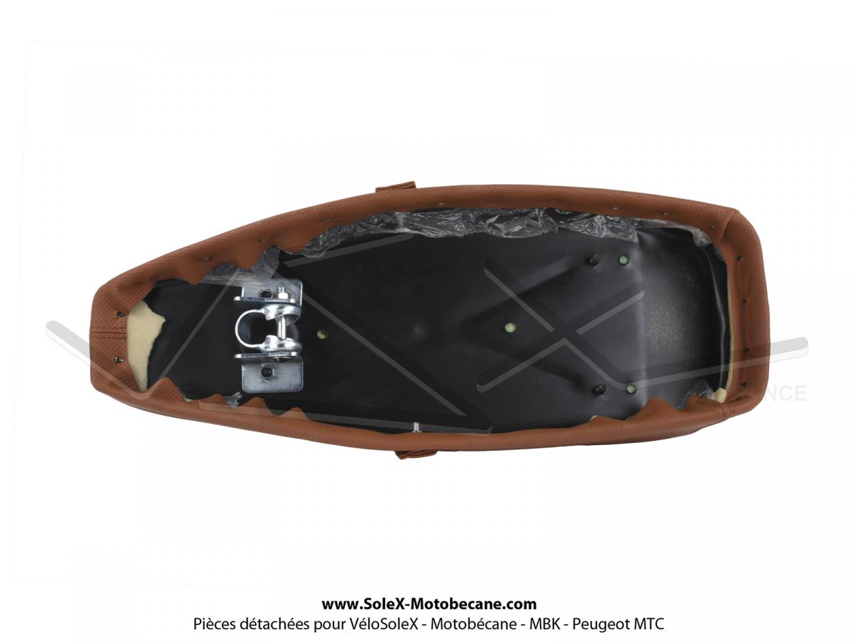 Selle longue biplace Marron et Beige - avec sangle passager + étrier de ...