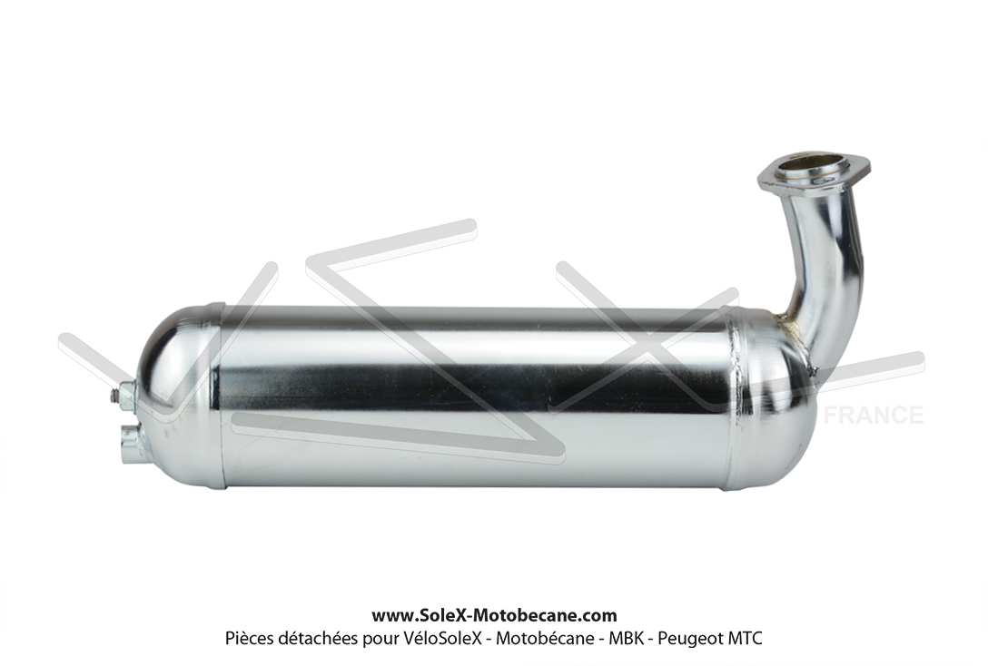 Pot d'échappement "Boudin" Chromé - Modèle long - Fixation par bride - pour Peugeot 103 SP / MVL ...