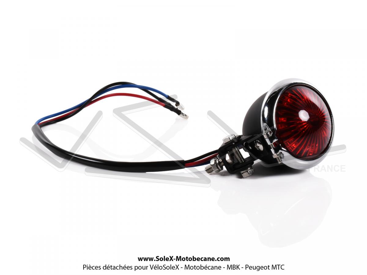 Feu rouge arrière noir et chromé - Rond - Universel - Partie Cycle ...